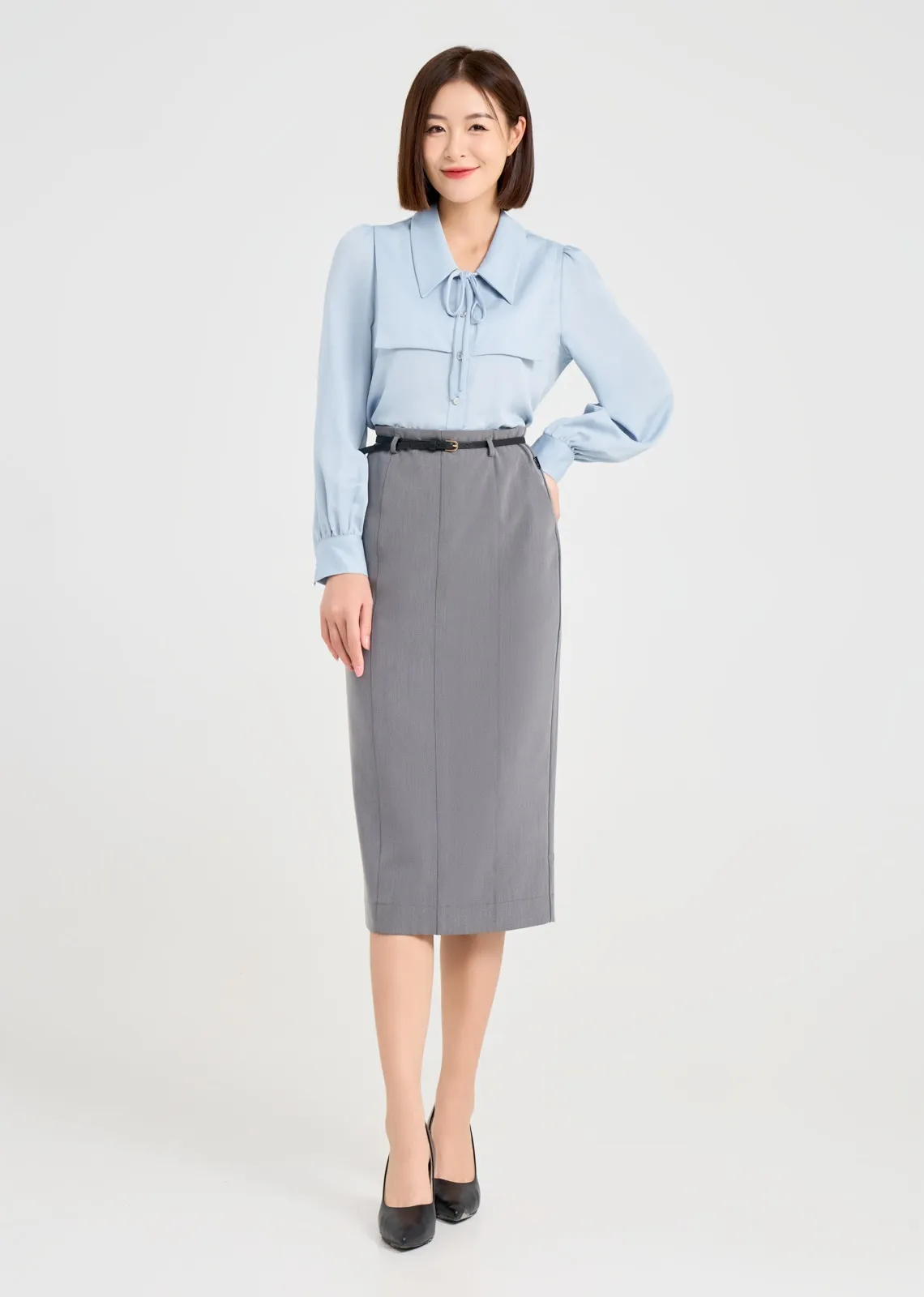 Chân Váy Nữ Đứng Dài Cạp Liền Kèm Đai | YODY